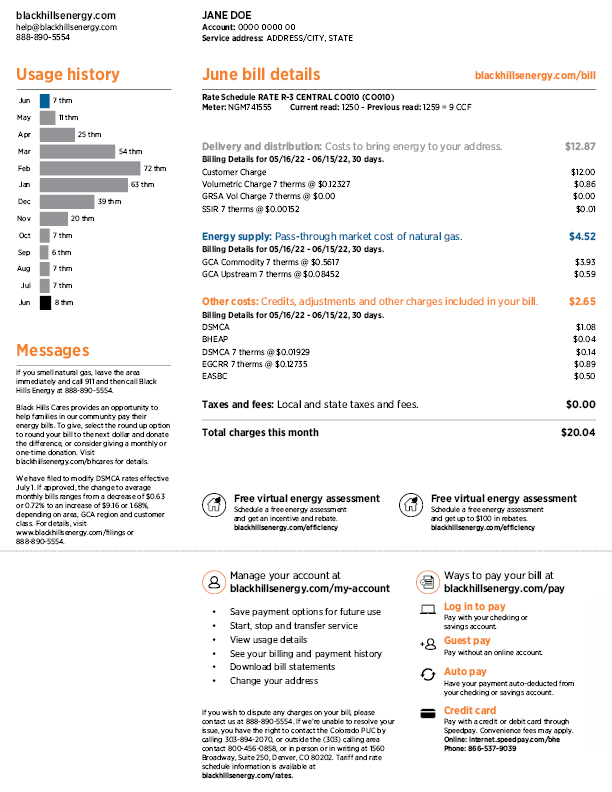 Understanding your bill | Colorado Gas | Black Hills Energy